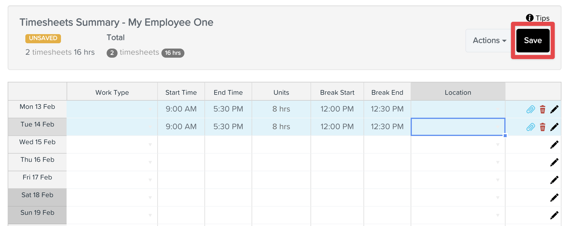 Editing Your Timesheet – Home Page