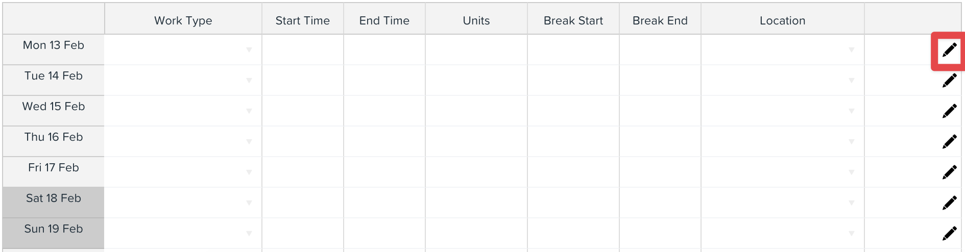 Editing Your Timesheet – Home Page