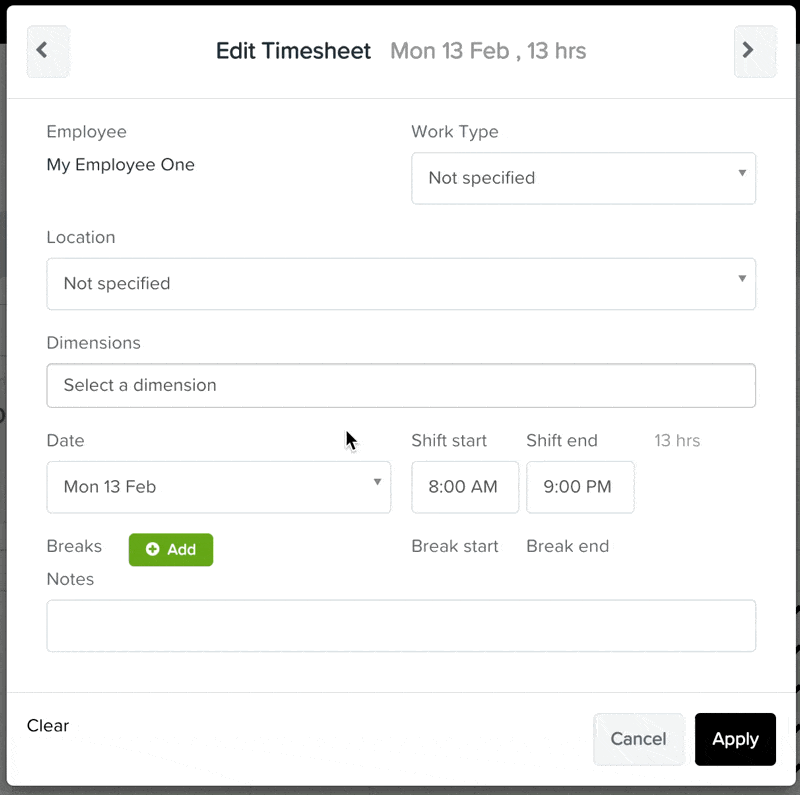 Editing Your Timesheet – Home Page