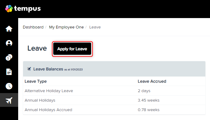 Submitting a Leave Application – Home Page