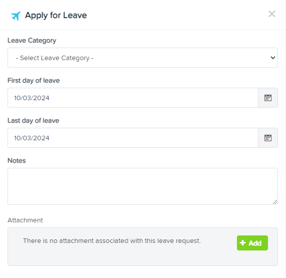 Submitting a Leave Application – Home Page