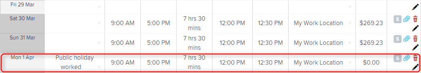 Managing Public Holidays in the Timesheets – Home Page