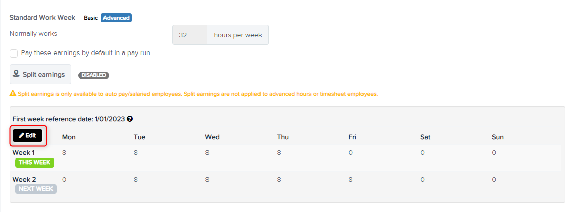 Reviewing & Adjusting a Users Working Pattern – Home Page